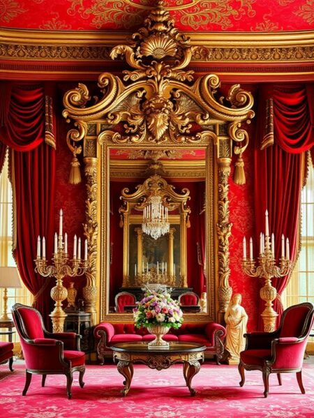 25 Red Rococo Living Room Design Ideas