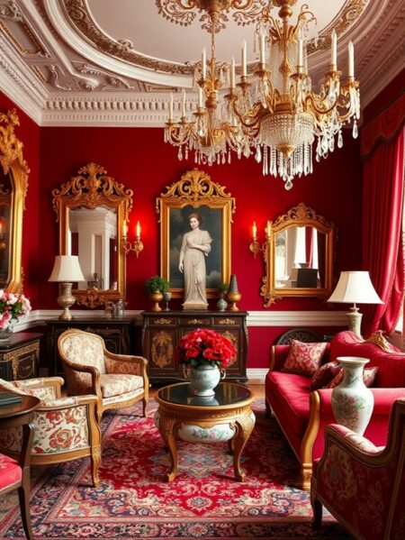 25 Red Rococo Living Room Design Ideas