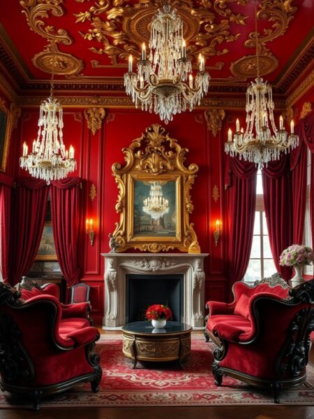 25 Red Rococo Living Room Design Ideas