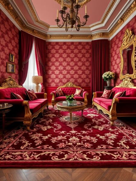 25 Red Rococo Living Room Design Ideas
