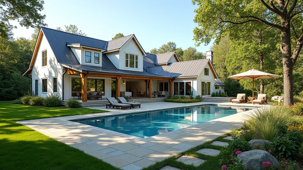 21 Modern Farmhouse Exteriors With Pools That Look Luxurious
